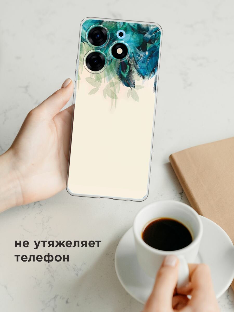 Чехол на Tecno Spark 10 Pro / Текно Спарк 10 Про с принтом Перья голубого цвета — фото 1