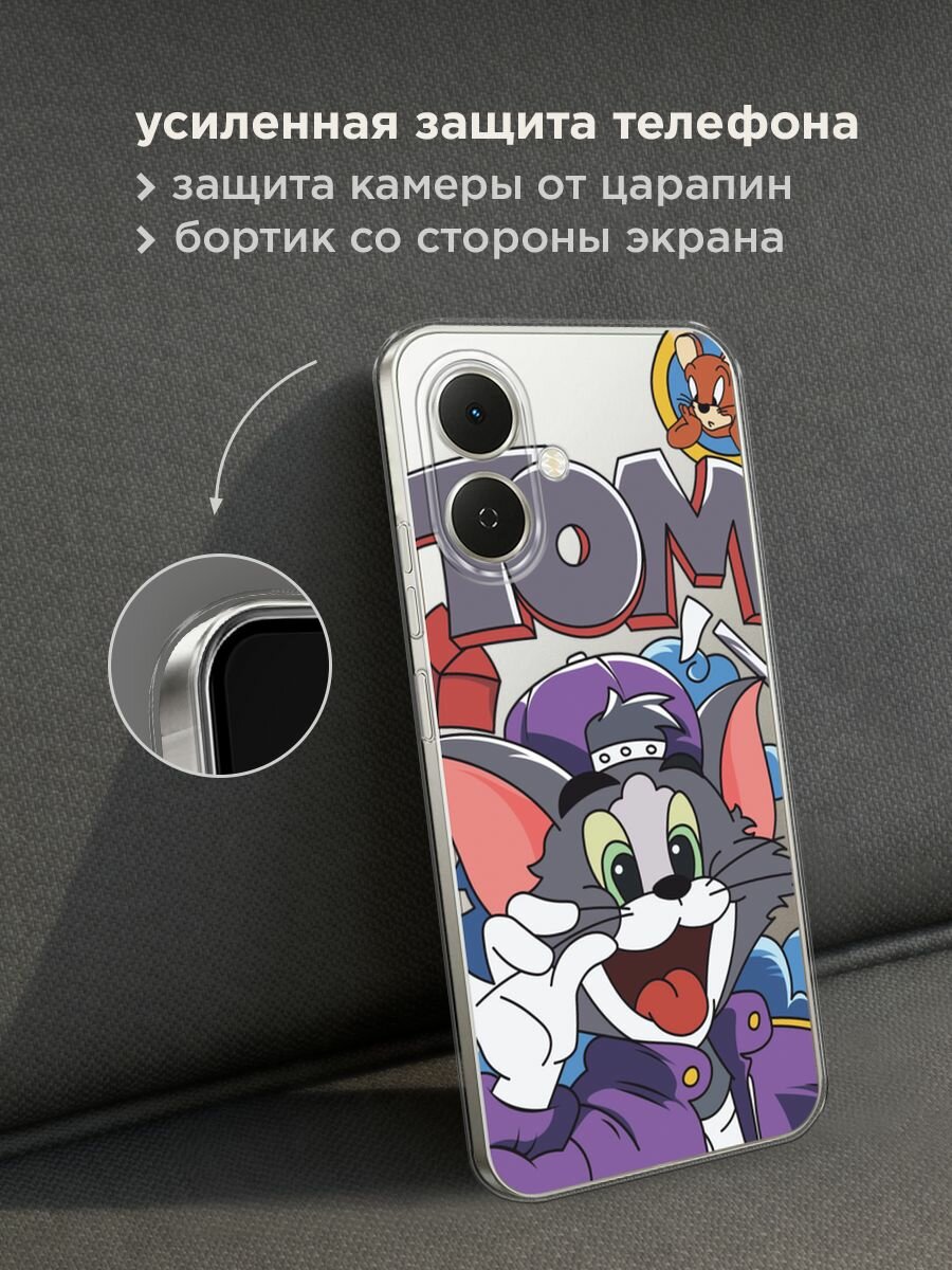 Чехол на Tecno Spark Go 2 / Текно Спарк Го 2 с принтом "Том в кепке", прозрачный — фото 1