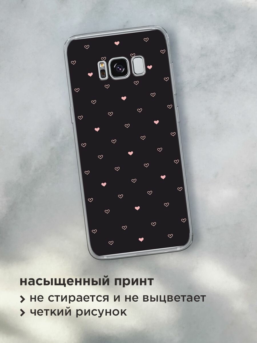 Чехол на Samsung Galaxy S8 / Самсунг Галакси С8 с принтом "Черный фон и сердечки" — фото 1