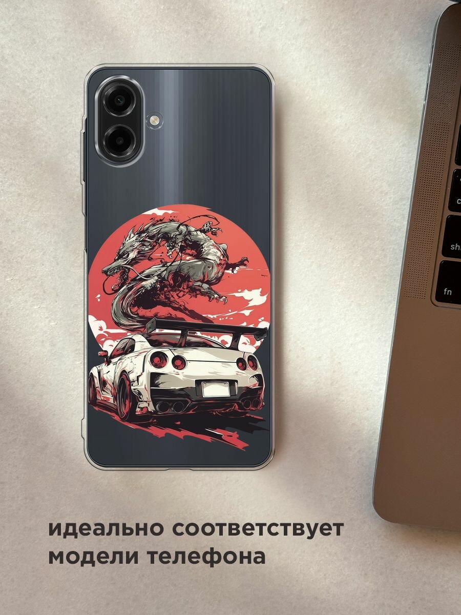 Чехол на Samsung Galaxy A07 / Самсунг А07 с принтом "Car and dragon", прозрачный — фото 1