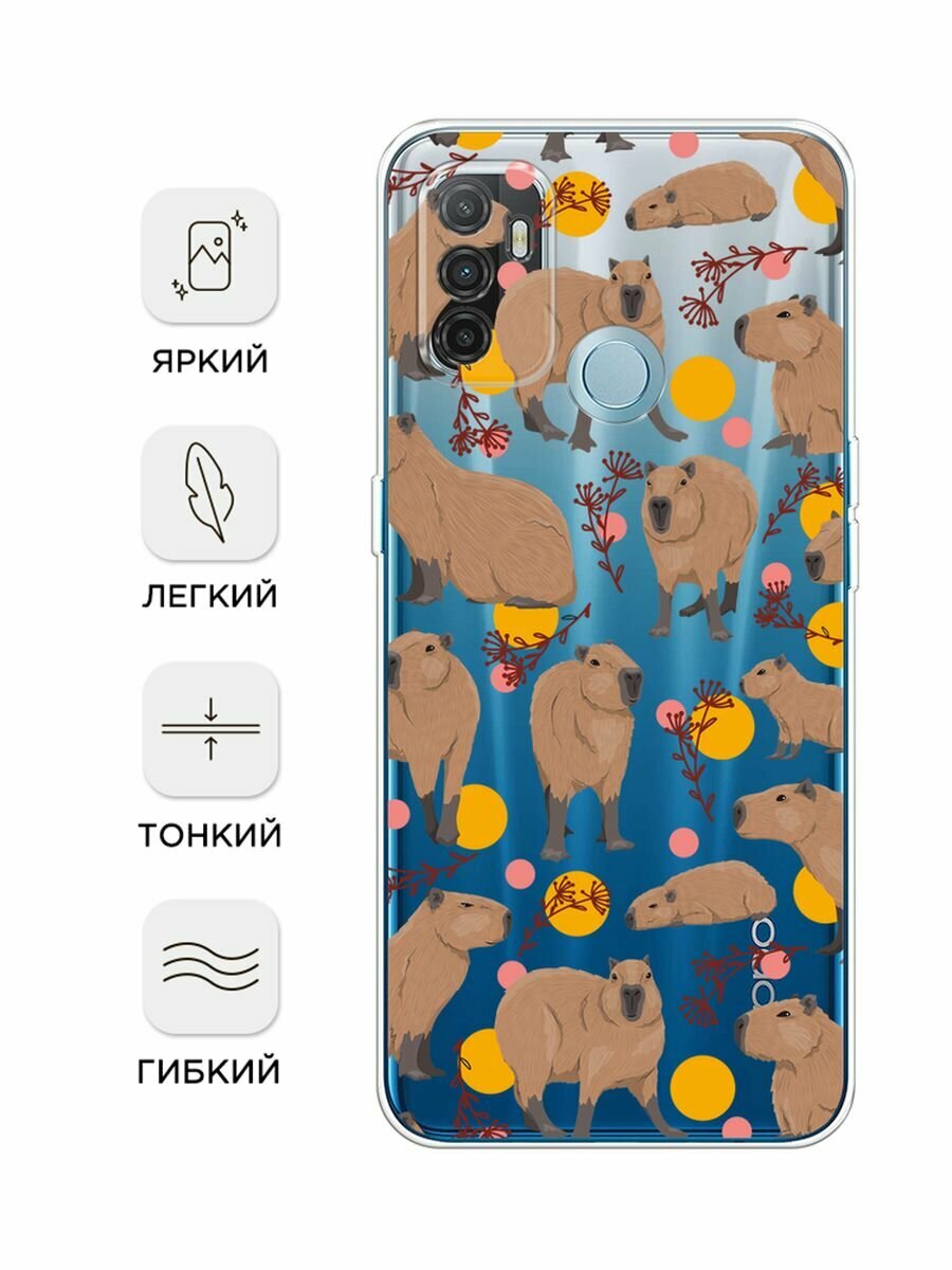 Чехол на Oppo A53 / Оппо А53 с принтом "Капибара паттерн", прозрачный — фото 1