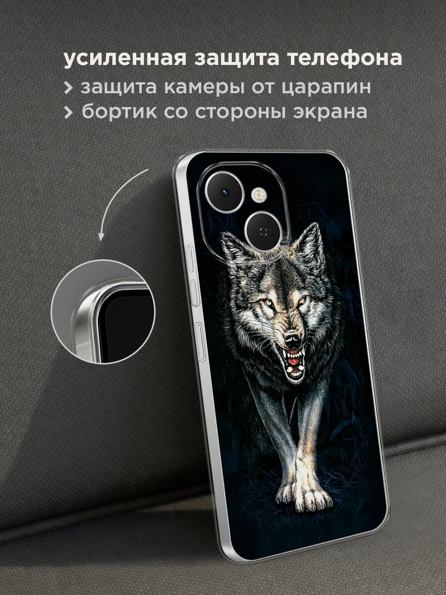 Чехол на Tecno Spark 40C / Текно Спарк 40C с принтом "Злобный волк из ночи" — фото 1