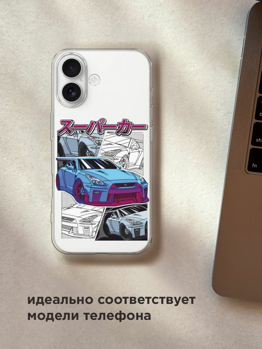 Чехол на Apple iPhone 17 / Айфон 17 с принтом "JDM коллаж", прозрачный — фото 1