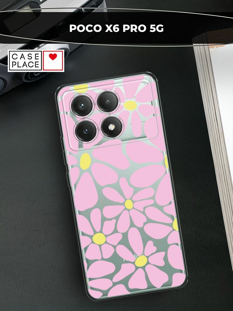 Чехол на Xiaomi Poco X6 PRO 5G / Поко X6 Про 5G с принтом "Розовые лепестки 2", прозрачный