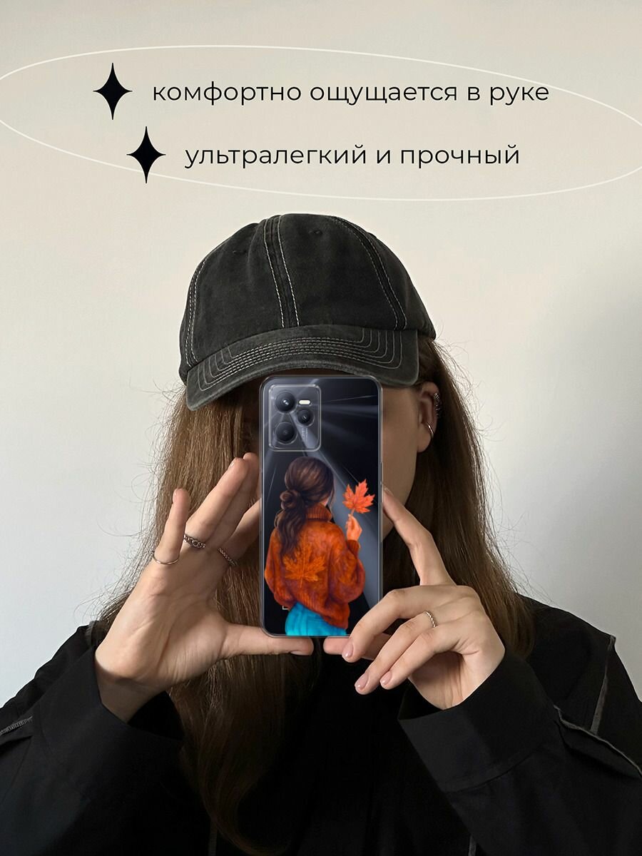 Чехол на Realme C35 / Реалми C35 с принтом "Девушка с опавшим листом", прозрачный — фото 1