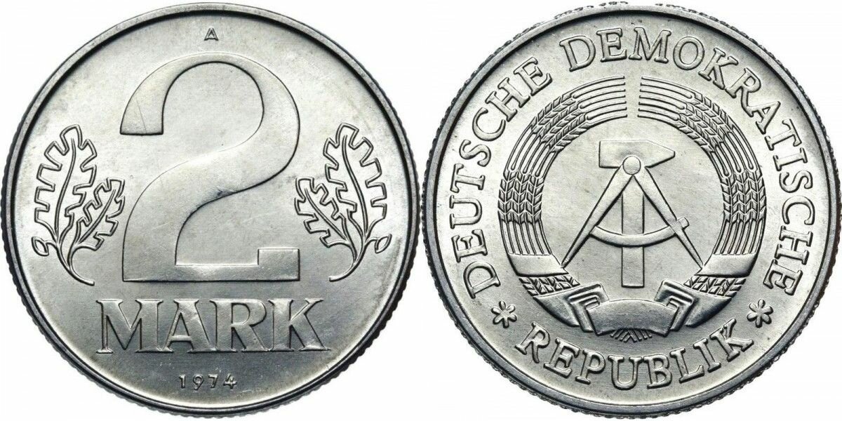Германия - ГДР 2 марки, 1974 - 1990 Герб XF