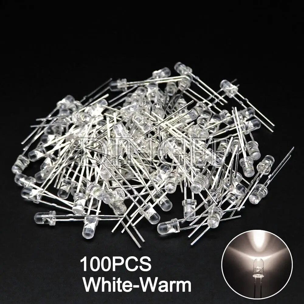 100шт Светодиоды 3мм/5мм White-Warm