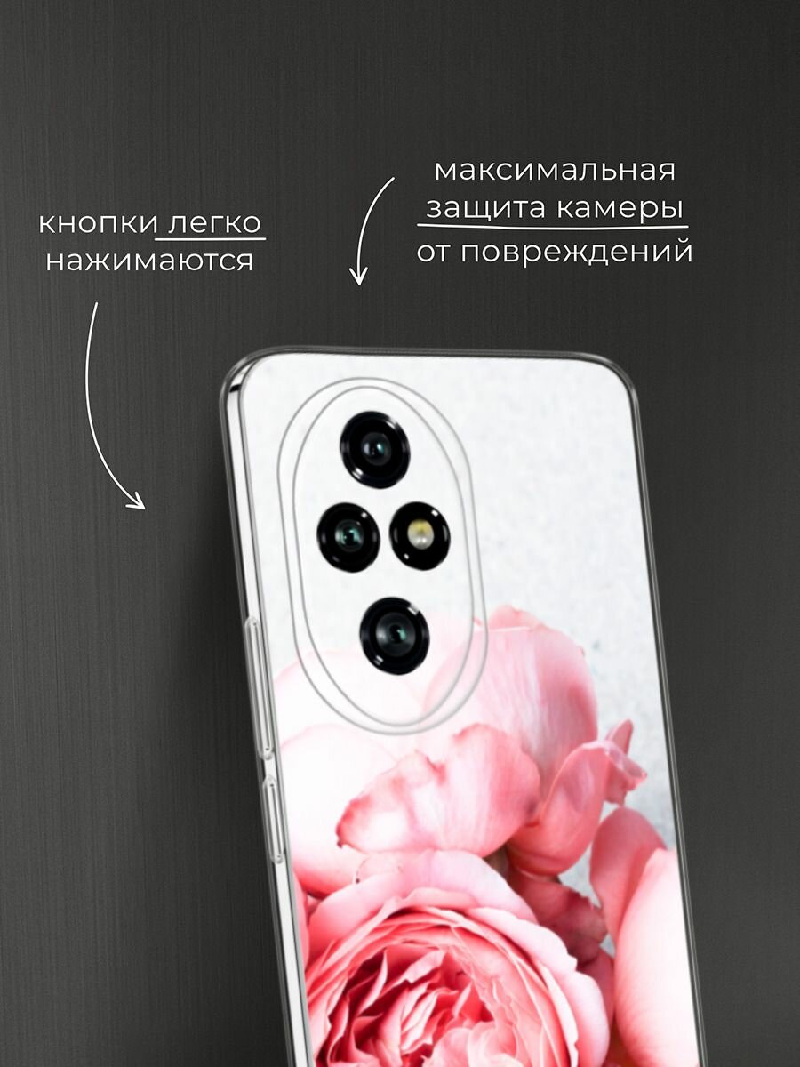 Чехол на Honor 200 Pro / Хонор 200 Про с принтом "Пионы на белом" — фото 1