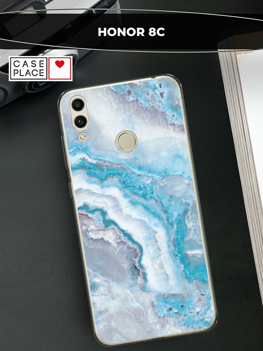 Чехол на Honor 8C / Хонор 8С с принтом "Нежно-голубой мрамор"