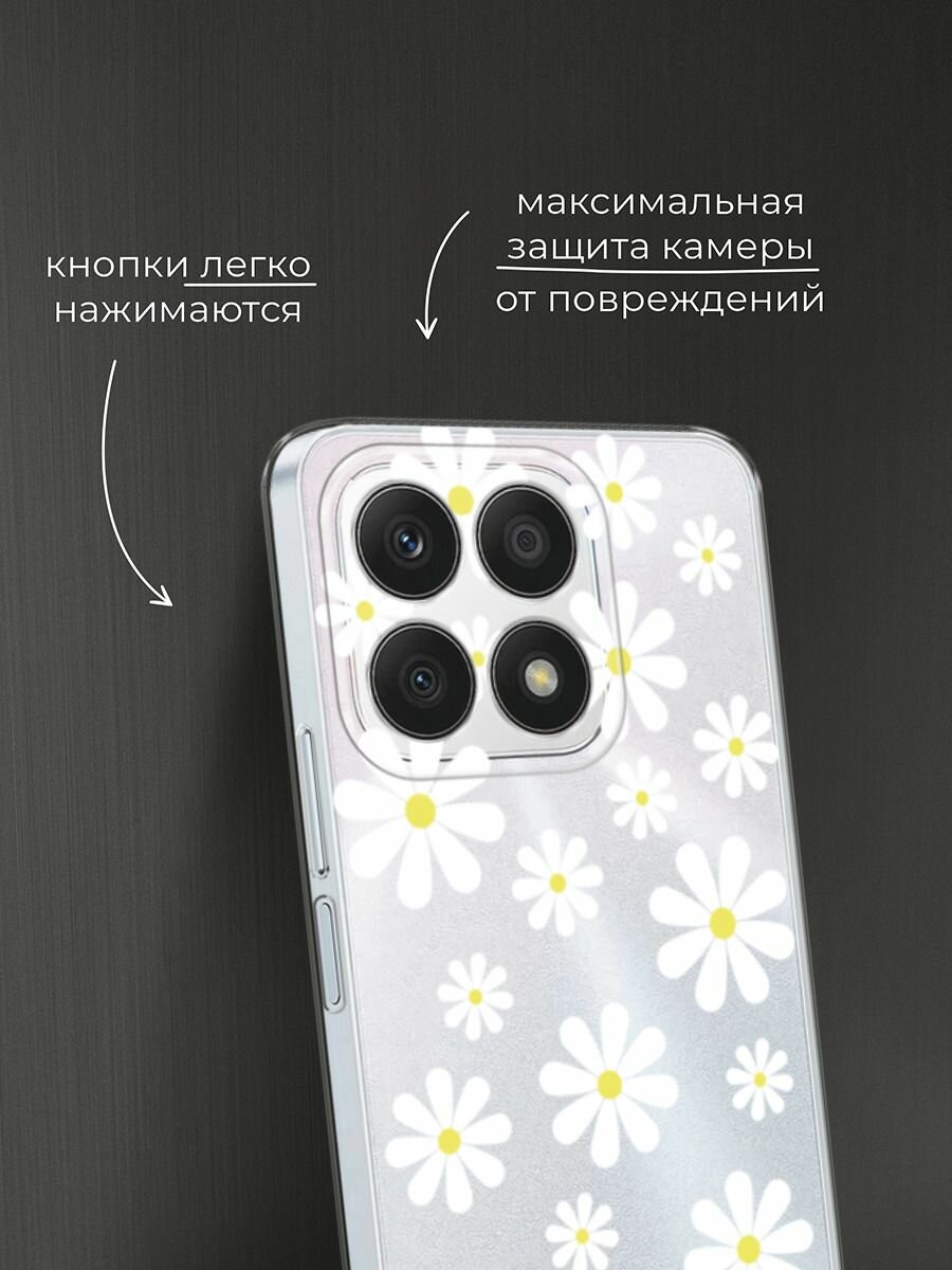 Чехол на Honor X8A / Хонор X8A с принтом "Большие ромашки", прозрачный — фото 1
