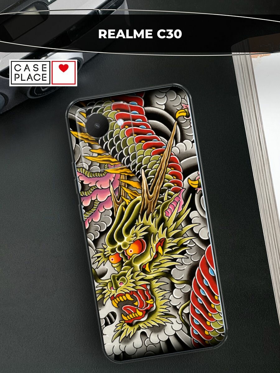 Чехол на Realme C30 / Реалми C30 с принтом "Японский дракон"