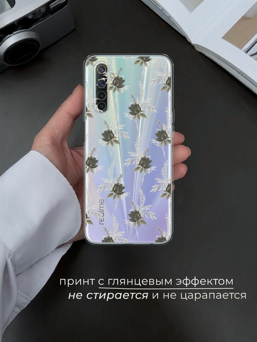Чехол на Realme 6 / Реалми 6 с принтом "Паттерн цветы сепия" — фото 1