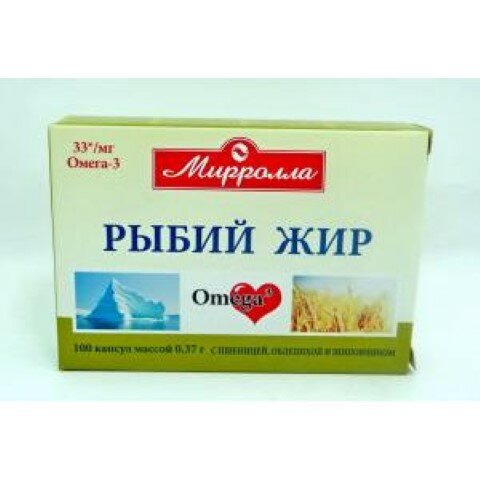 Рыбий жир MIROLLA с маслом зародышей пшеницы, облепихи, шиповника № 100