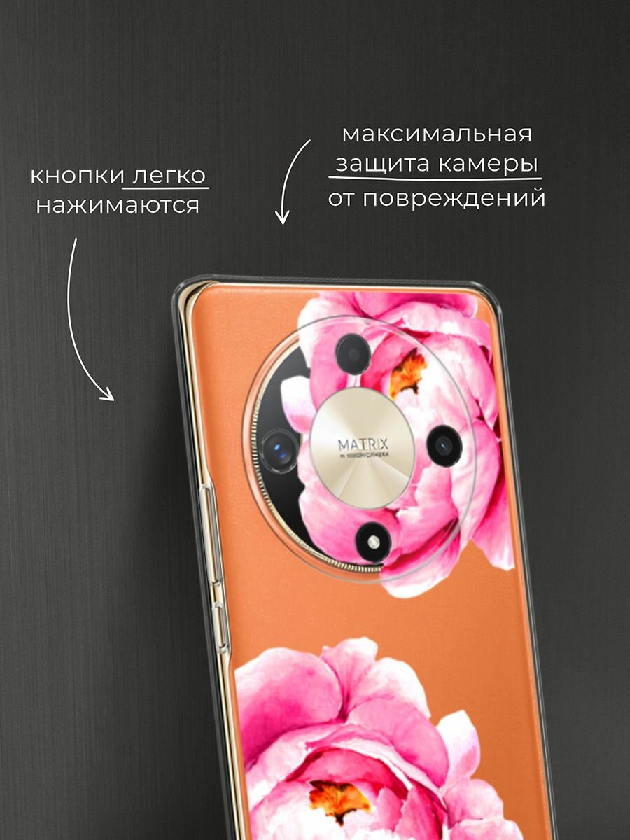 Чехол на Honor X9b / Хонор X9B с принтом "Open peonies", прозрачный — фото 1