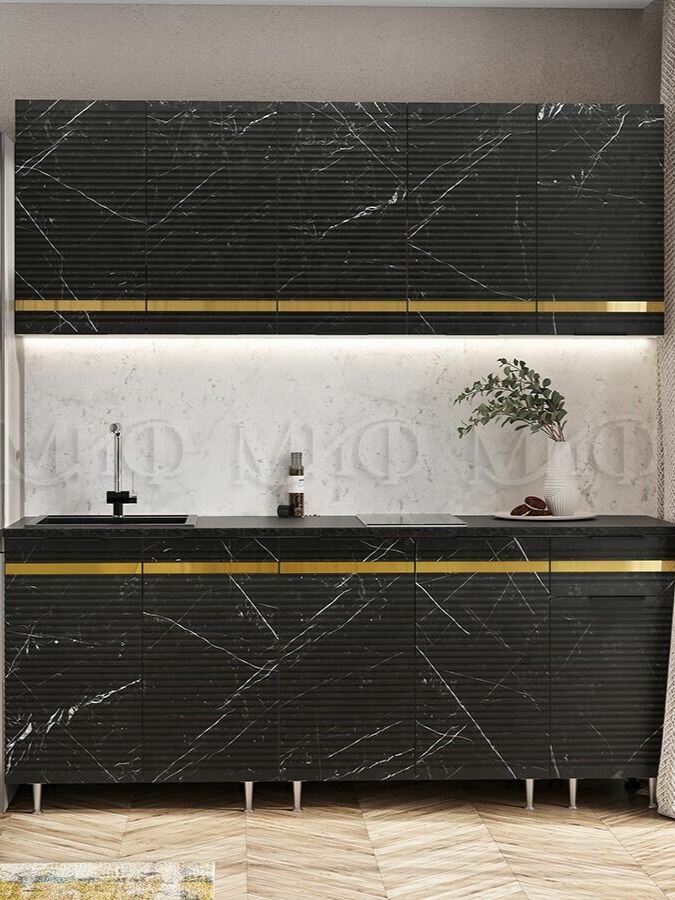 Кухонный гарнитур Милена 2м мрамор блек софт со столешницей миф