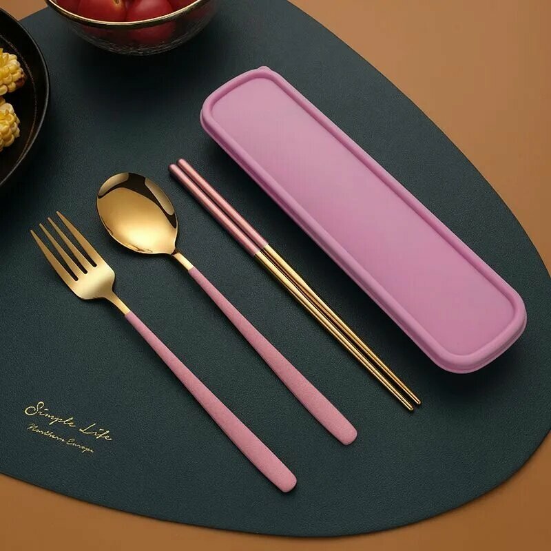 Набор столовых приборов 1 предм. светло-розовый Корейская посуда из нержавеющей стали