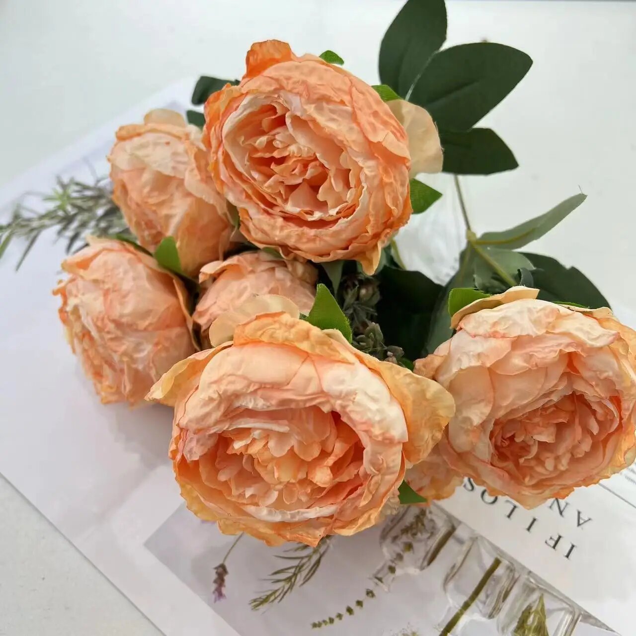 Искусственные пионы Green Aloes, шампань Champagne