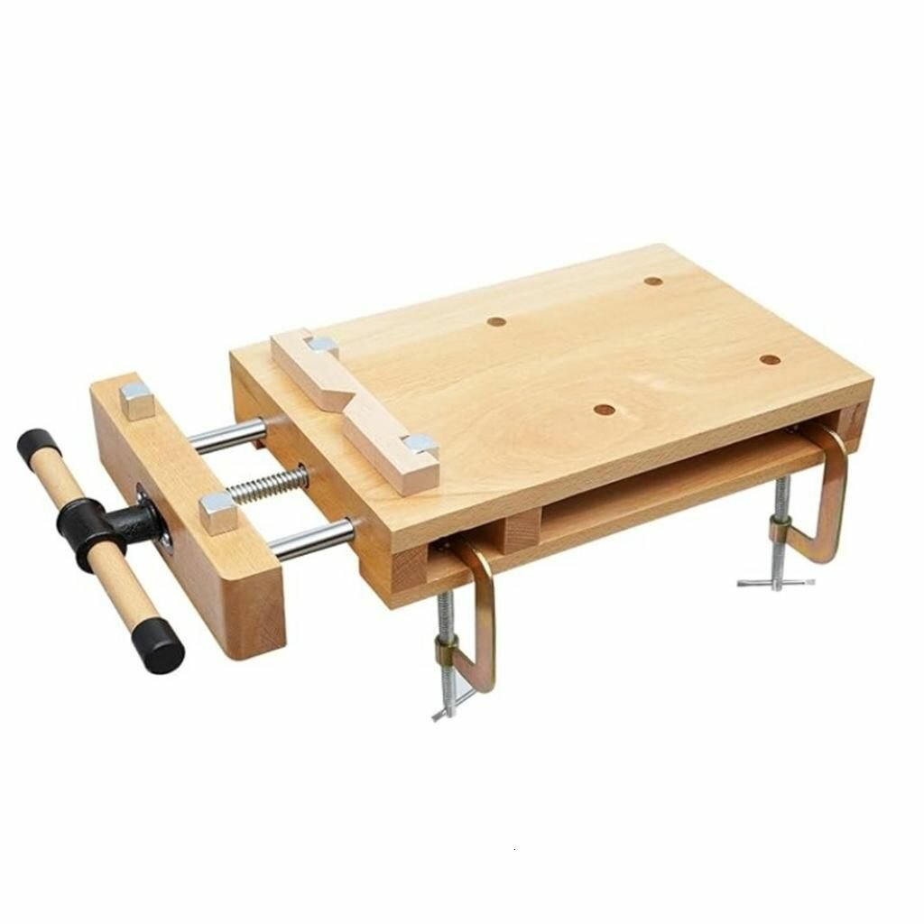 Компактный многофункциональный верстак из твердой древесины с металлическими тисками для пиления и строгания