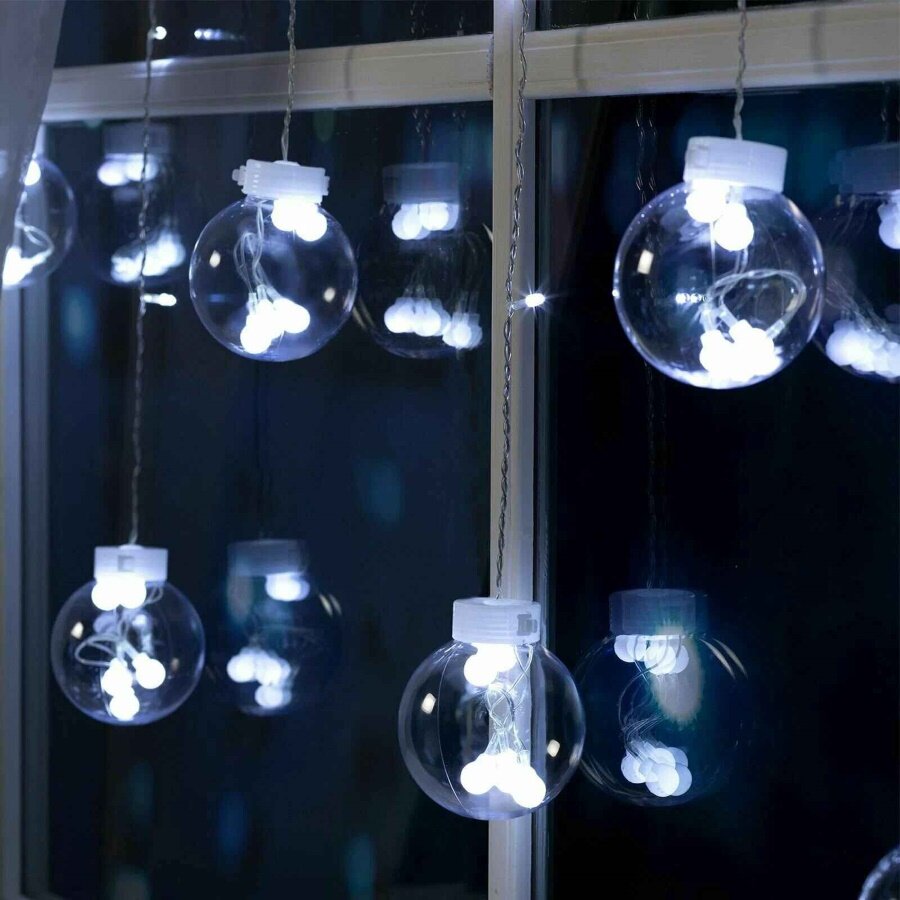 Гирлянда Айсикл (Бахрома), Шарики, 3,0*0,7 м, IP20, диоды белые, прозрачный, с контр, 8 режимов 220В