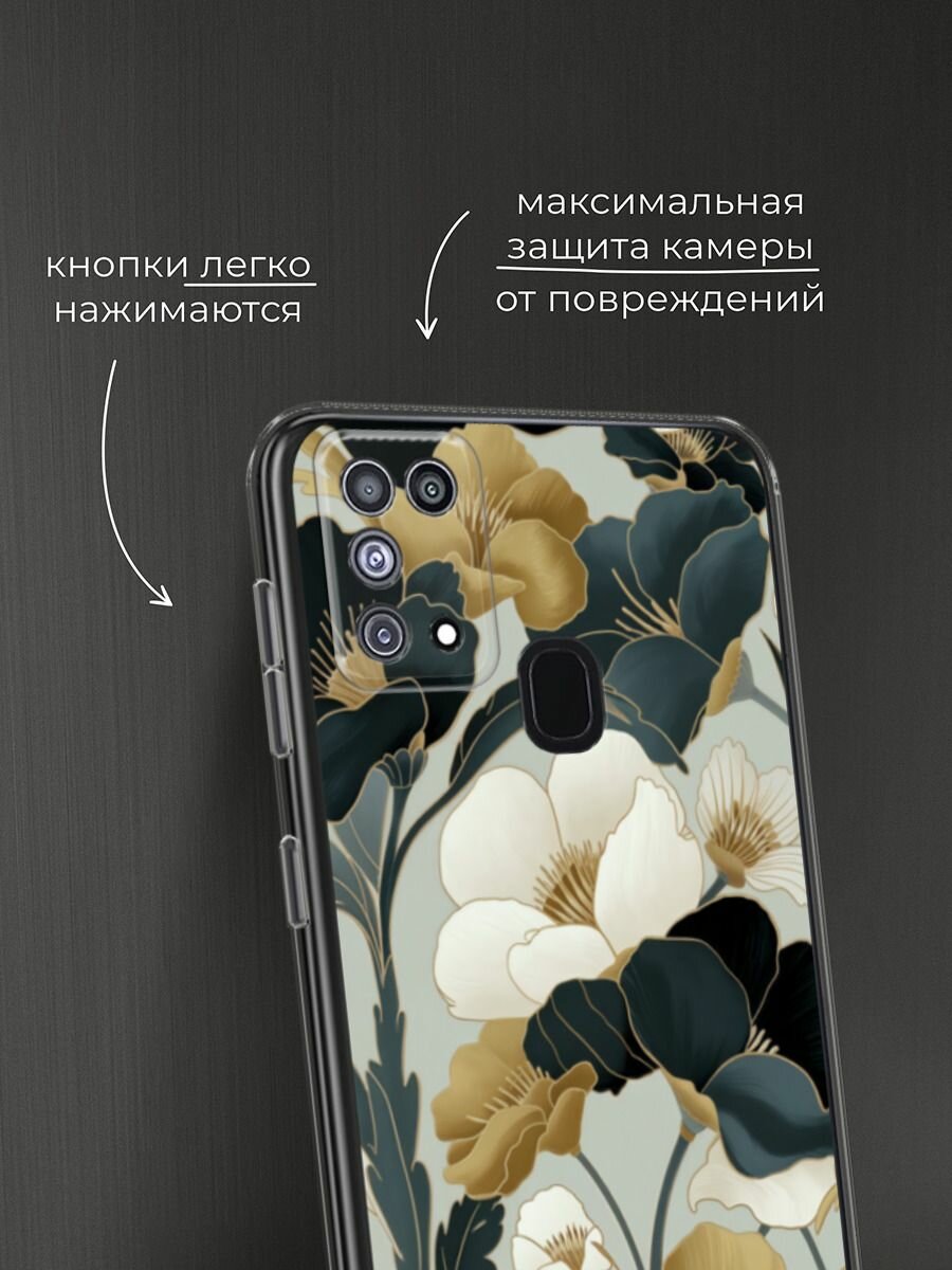 Чехол на Samsung Galaxy M31 / Самсунг Галакси М31 с принтом Золотые и белые цветы — фото 1