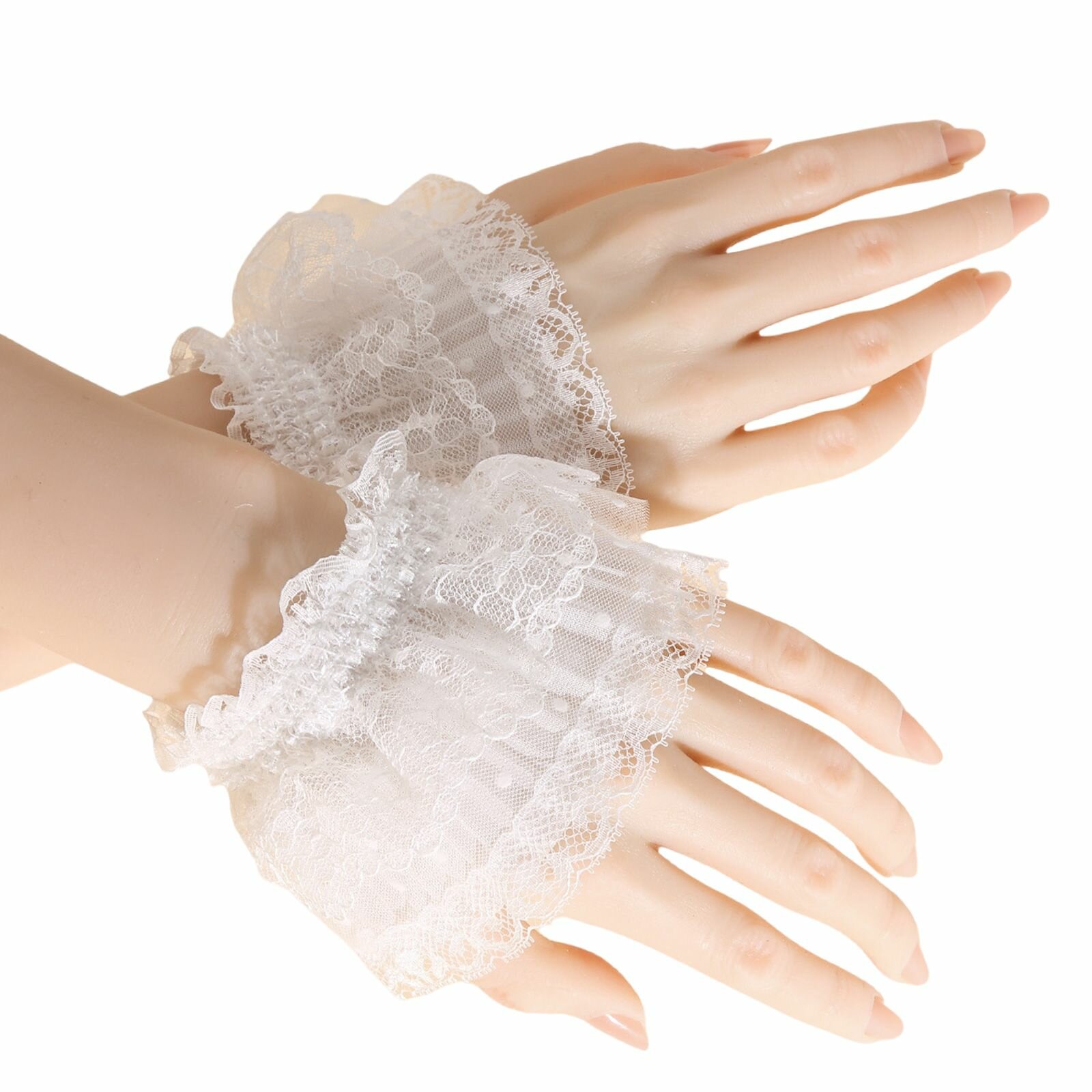Модные кружевные нарукавники с рюшами белые многофункциональные