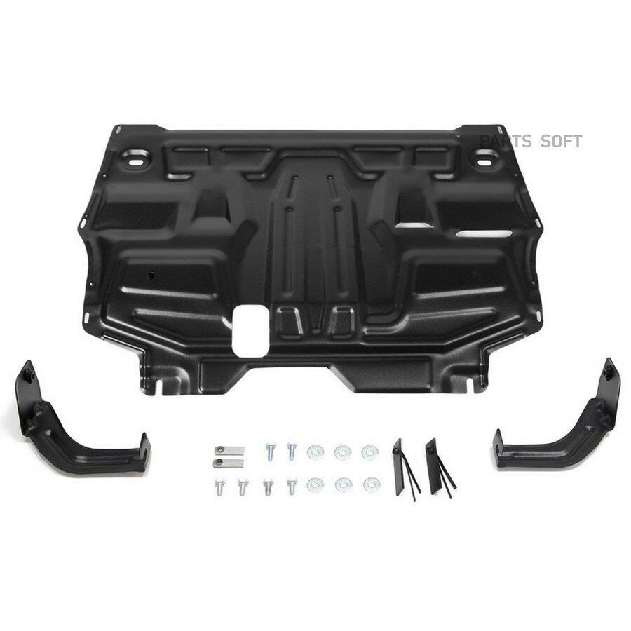 Защита картера + КПП + комплект крепежа, Сталь, Volkswagen Polo Sedan 2010-2015 2015-2020, V - 1.6 от официального дистрибьютора, AUTOMAX, артикул AM58422