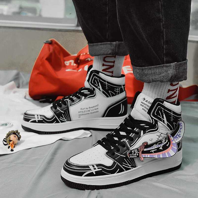 Мужские высокие кроссовки в стиле мультфильмов и аниме, обувь с комиксами, кеды, кроссовки для бега, большие размеры.