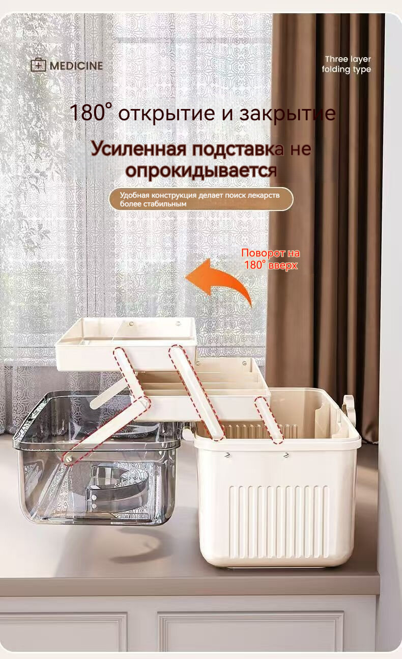 Аптечка домашняя большая контейнер органайзер для хранения лекарств и медикаментов дома пластиковый с крышкой, 26 л 40*22*27cm
