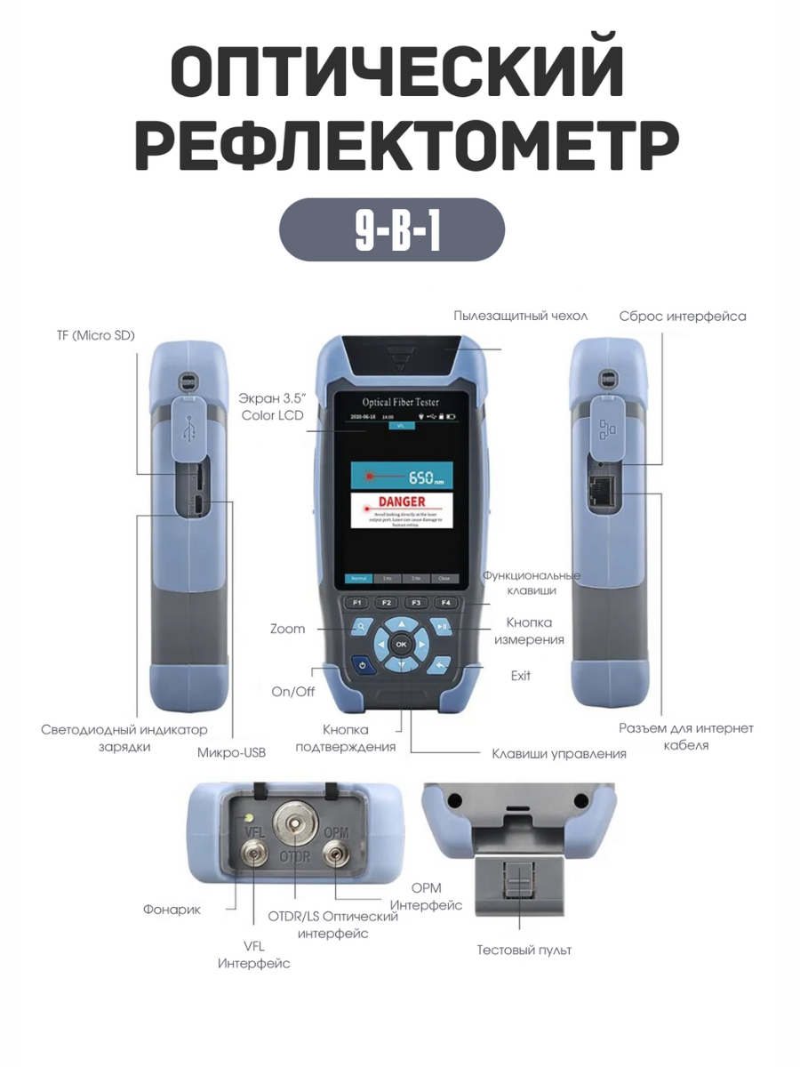 Оптический рефлектометр 980REV Mini Pro OTDR APC, выход SC/APC — фото 1