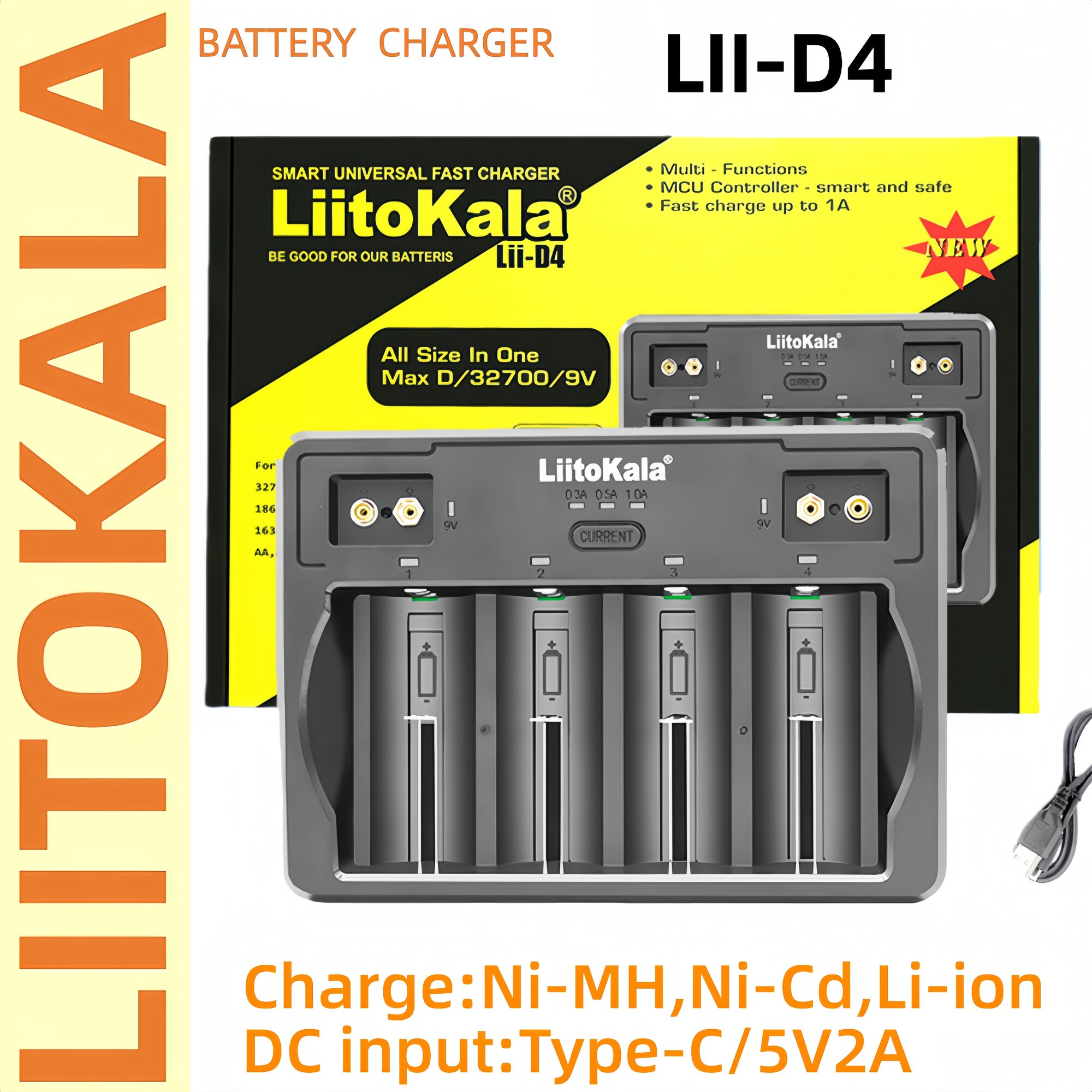 Зарядное устройство LiitoKala Lii-D4, 4 слотов, для Li-Ion, Ni-CD, Ni-MH, IMR, автоматическое распознавание
