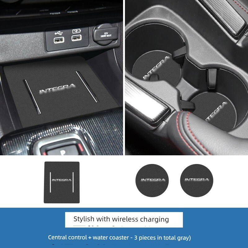 Honda Civic с беспроводной зарядкой, набор центрального подлокотника и подставки для стакана, ретро серый, 3 шт.