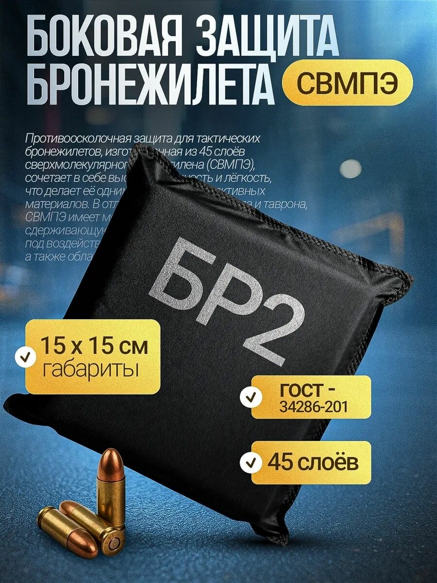 Пакет баллистический боковой для бронежилета БР2 размер15х15 см из 45 слоев
