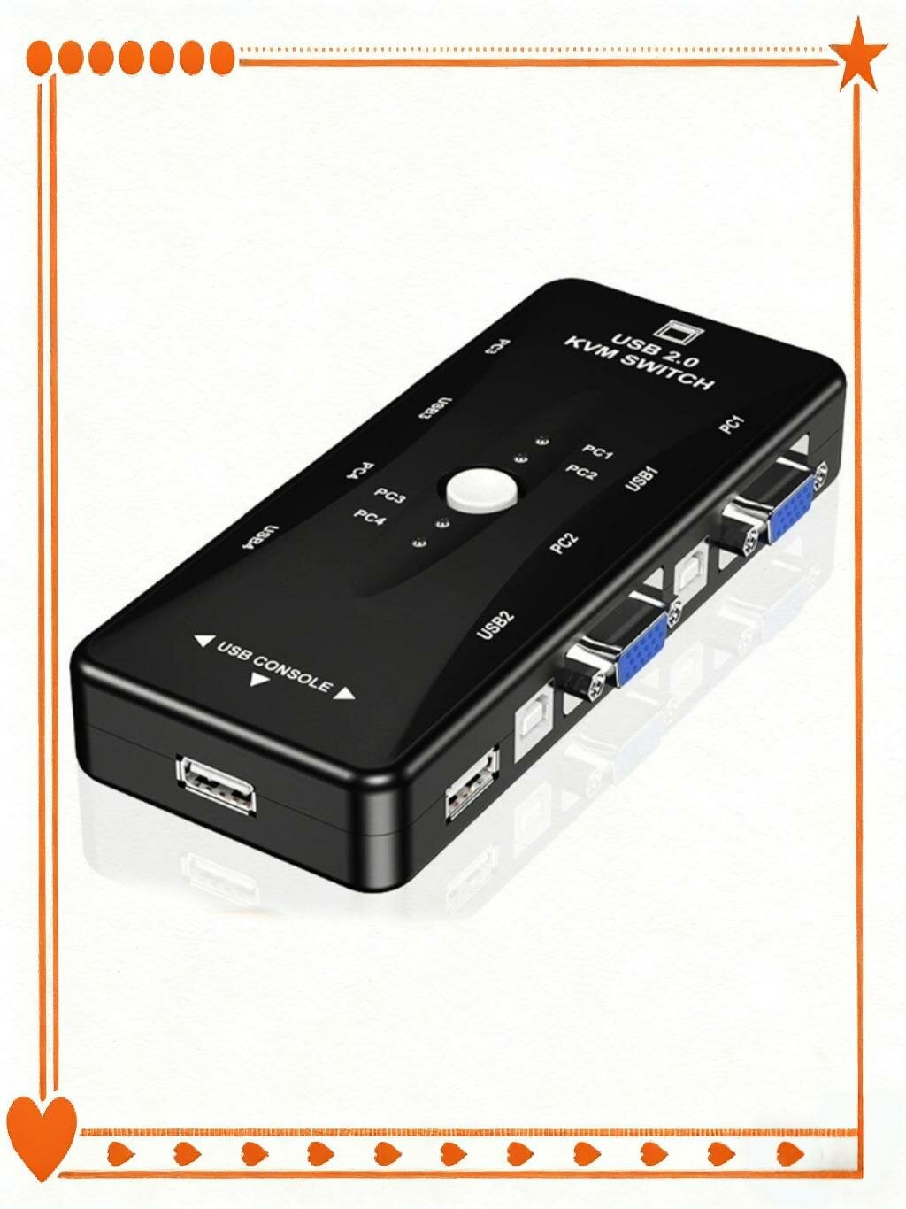 USB KVM-переключатель 2/4 порта VGA 1080P, 4 порта KVM