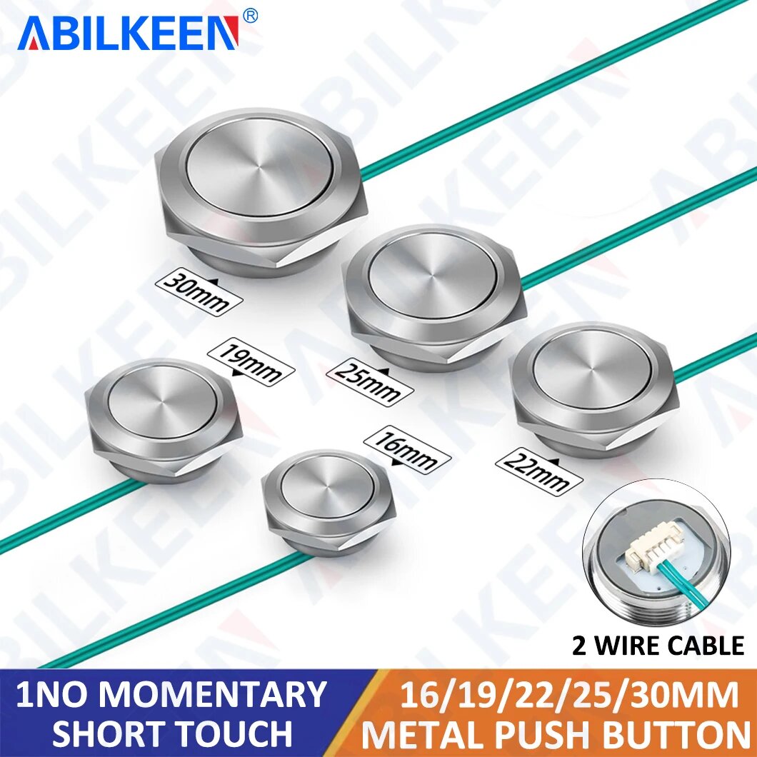 ABILKEEN Металлический кнопочный переключатель 30MM, Non-Light, 110-220V