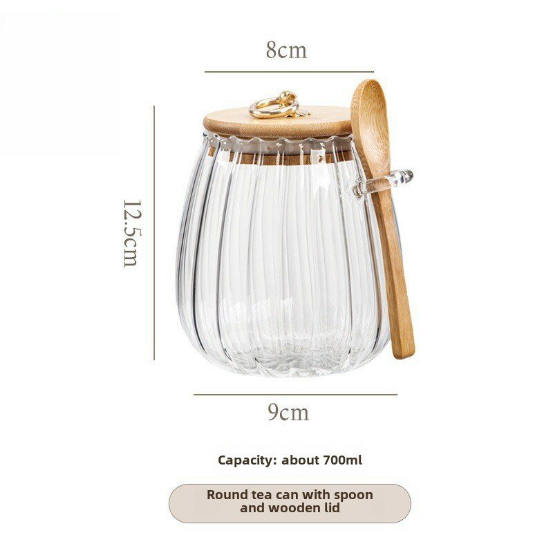 Банка для чая из стекла с ложкой герметичная банка из высокоборсиликатного стекла контейнер для хранения чая контейнер для хранения емкость для хранения бутылка для хранения (круглый контейнер с ложкой, 501-800 мл)