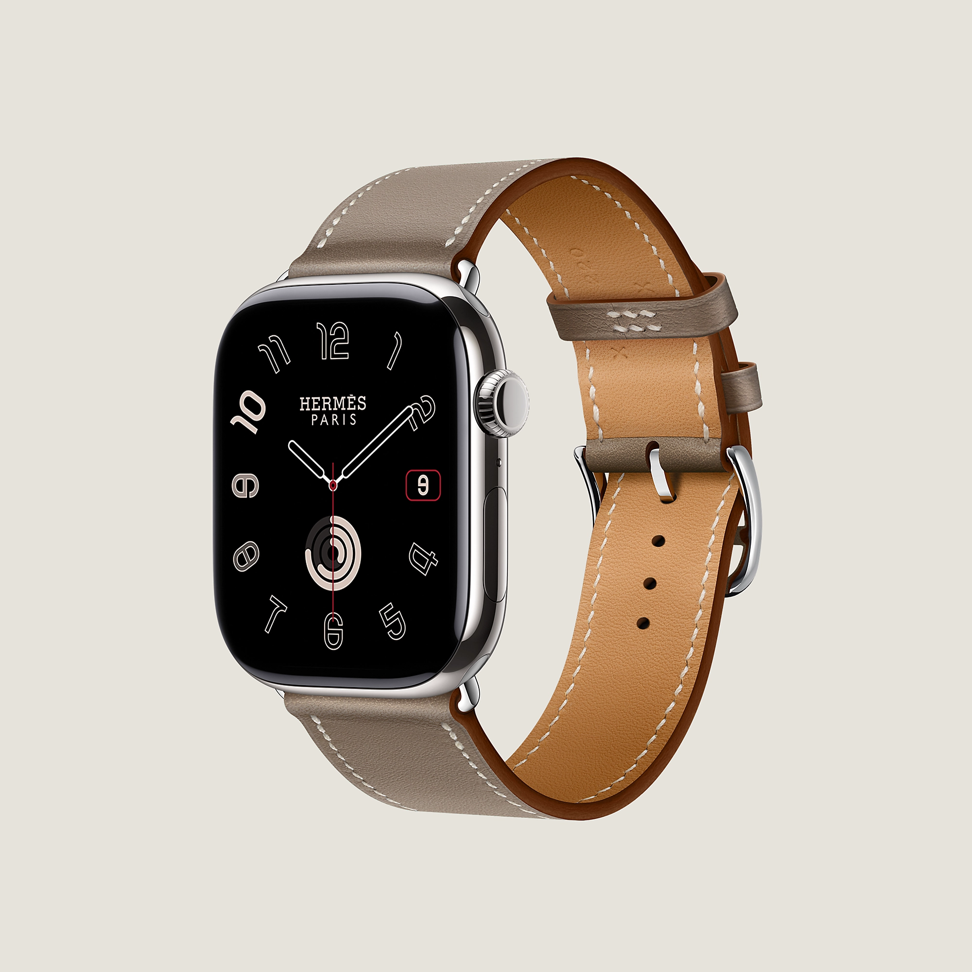 Часы Apple Watch Hermès Series 11 GPS + Cellular 46mm Silver Titanium Case with Etoupe Single Tour