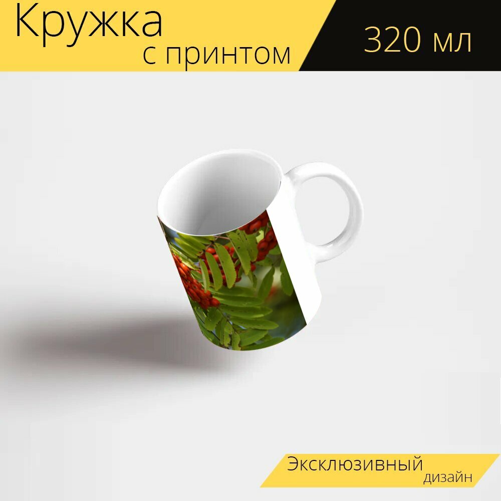 Кружка с рисунком, принтом "Рябина, ягода, красный" 320 мл.