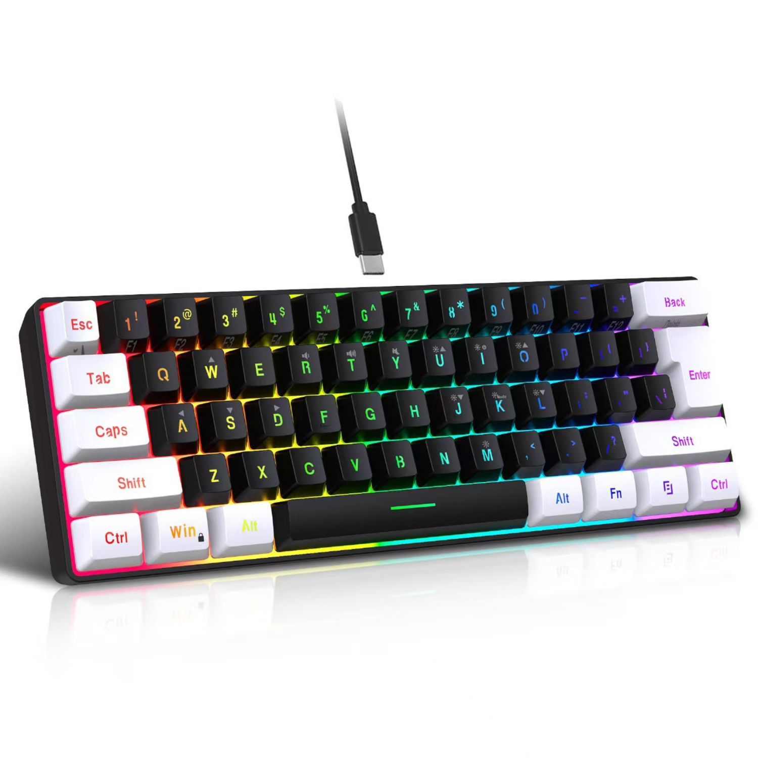 Механическая клавиатура 61 клавиша RGB для бизнеса офис портативная компактная проводная клавиатура для гейминга материал ABS цвет Red-Black/White-Black ось зеленая длина кабеля 1.5 метр размер 289.5x102x38.5мм вес 700г