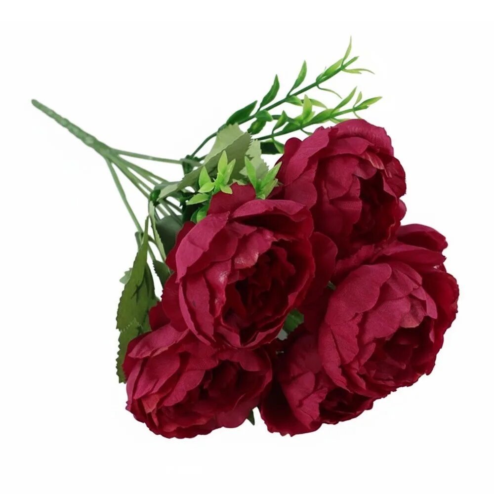 Искусственный пион 6 головок шелковый 30см Красный, Dark Red