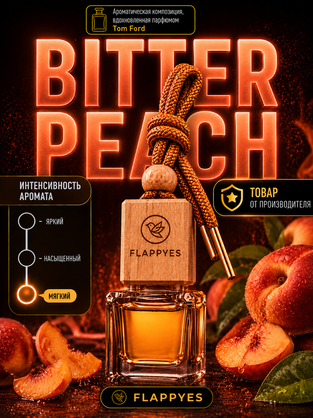 Ароматизатор для автомобиля Flappyes - Tom Ford Bitter Peach (персик) / автопарфюм унисекс / пахучка в машину