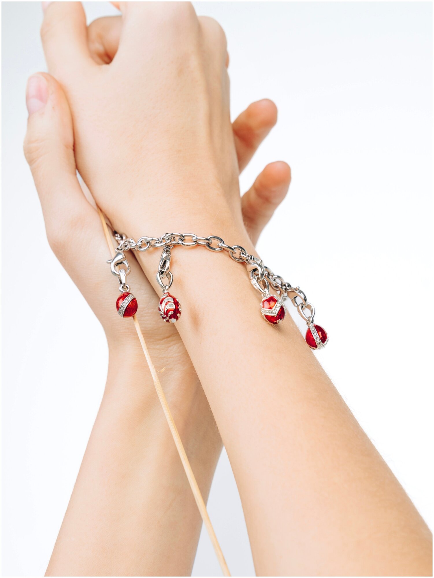 Браслет-цепочка, эмаль, кристалл