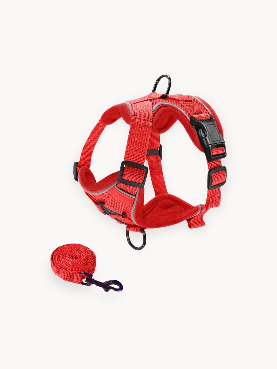 Шлейка прогулочная для собак и кошек регулируемая Wonder Pet / размер M / красная