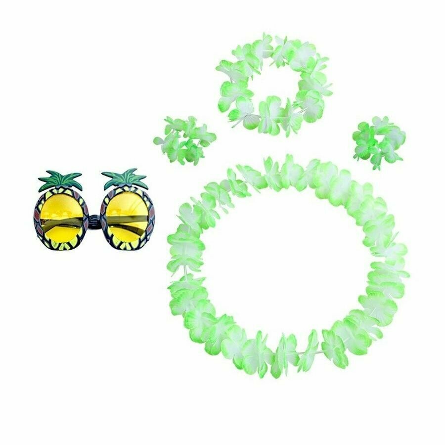 Гавайский набор Вайкики : гавайское ожерелье, повязка на голову, браслеты, очки