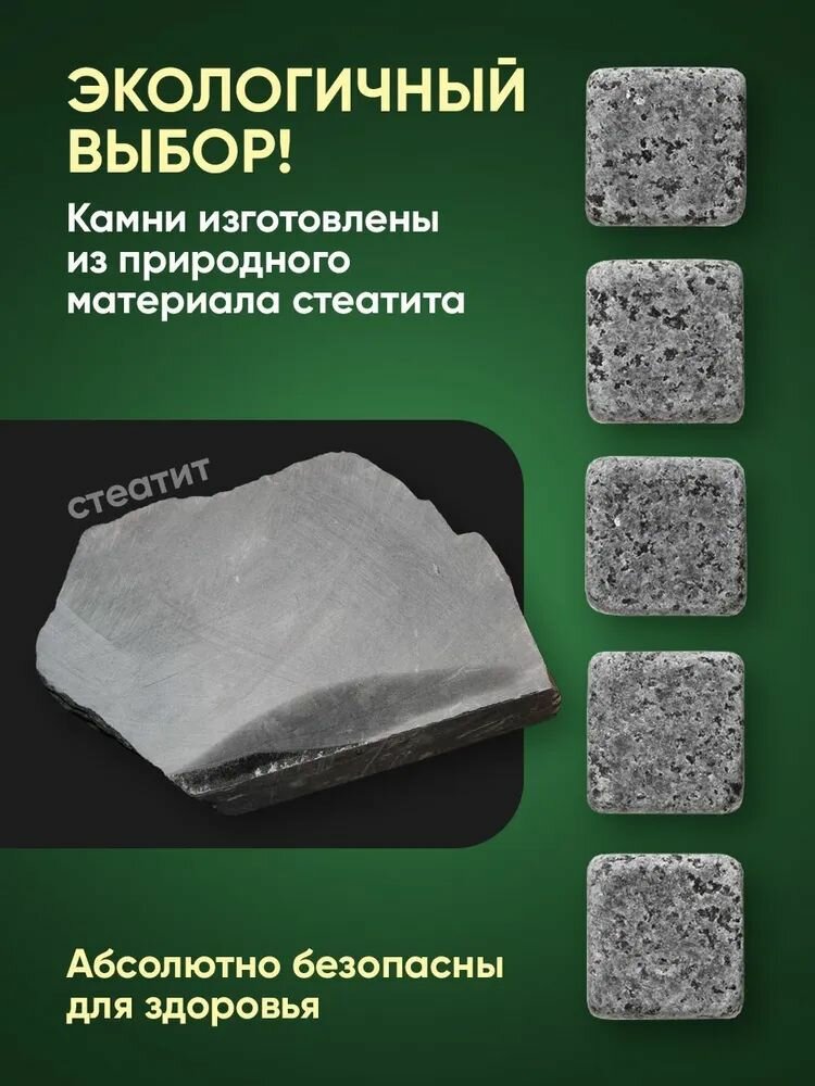 Набор камней для виски "Черно-серые", , 9 шт, в комплекте щипцы и мешочек — фото 1