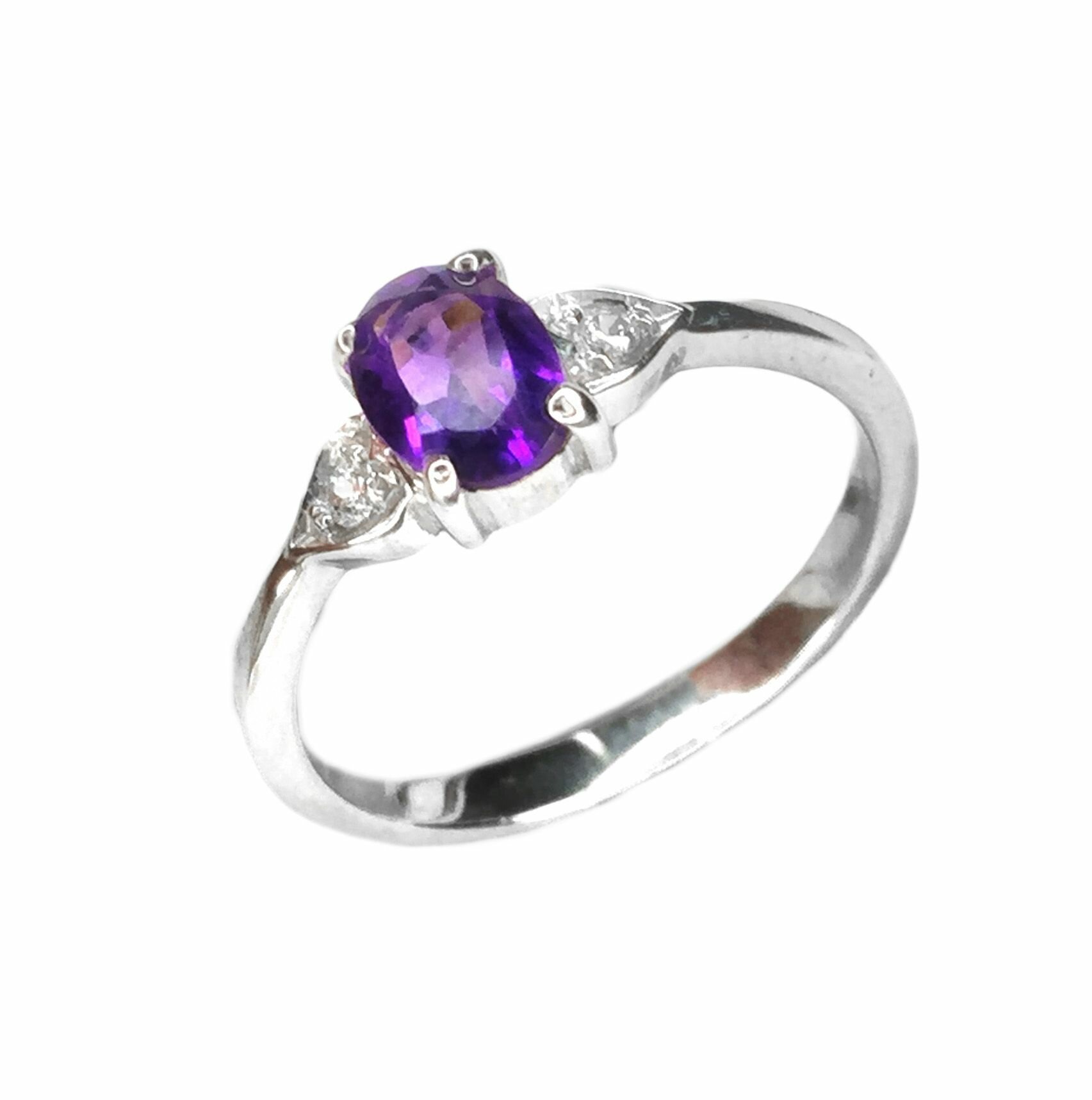 Кольцо тонкое, серебро, 925 проба, родирование, фианит, танзанит