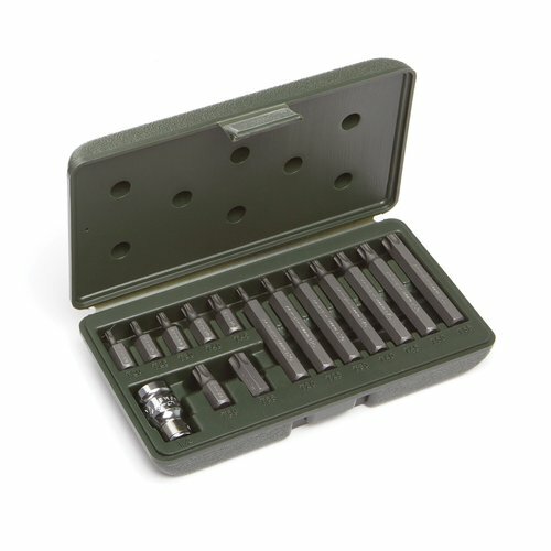 Набор вставок TORX 15 предм. Т20 Т25 Т30 Т40 Т45 Т50 - 30 и 75 мм переходник шестигр.3/8хкв.1/2 Дело Техники 626295