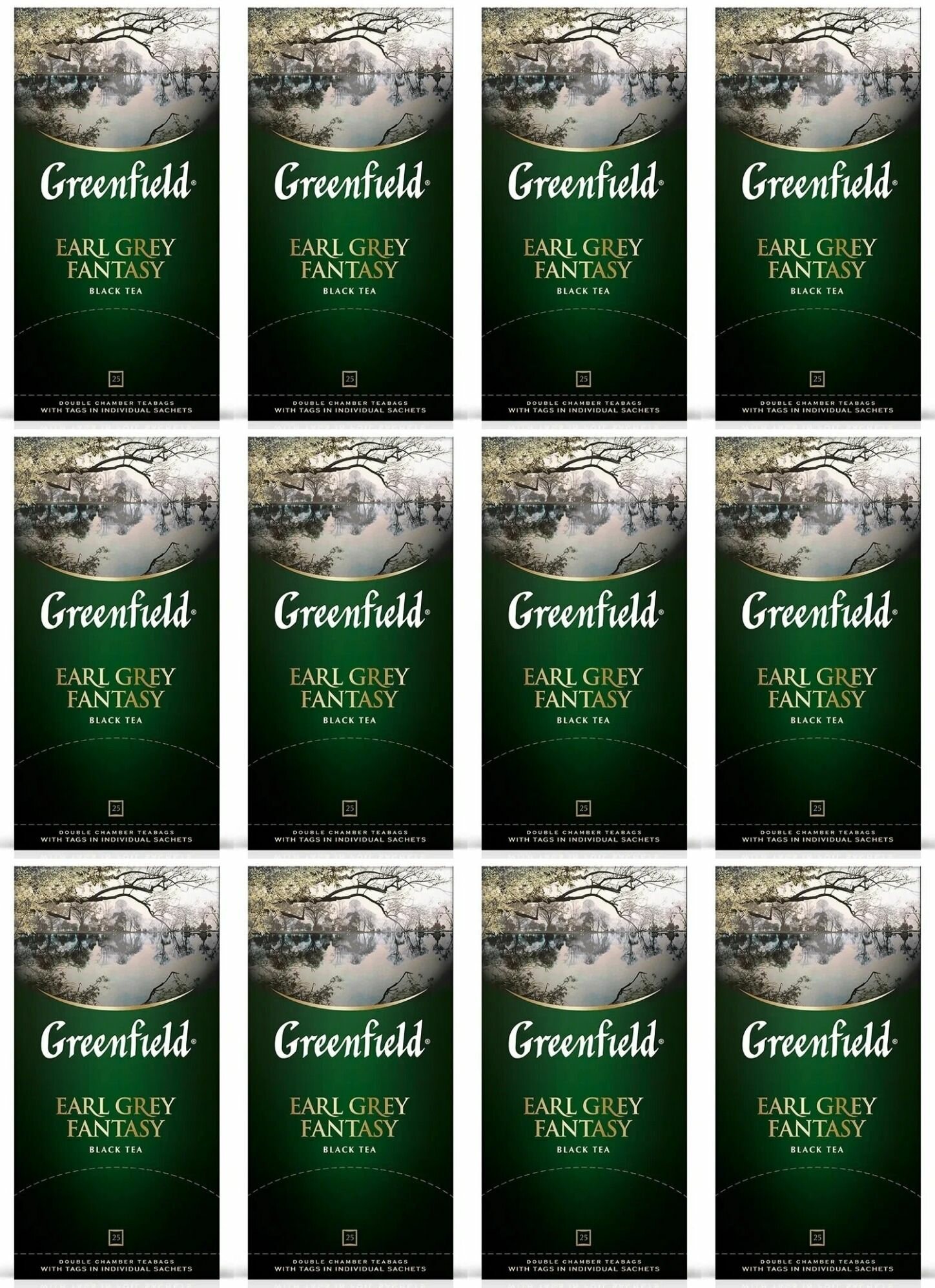 Greenfield Чай черный байховый Earl Grey Fantasy, с бергамотом, 25 пакетиков, 12 уп