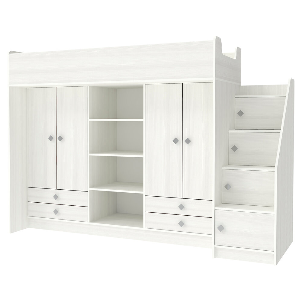 Кровать чердак Л-Е604.3 75х190 Белое Дерево Белое Дерево