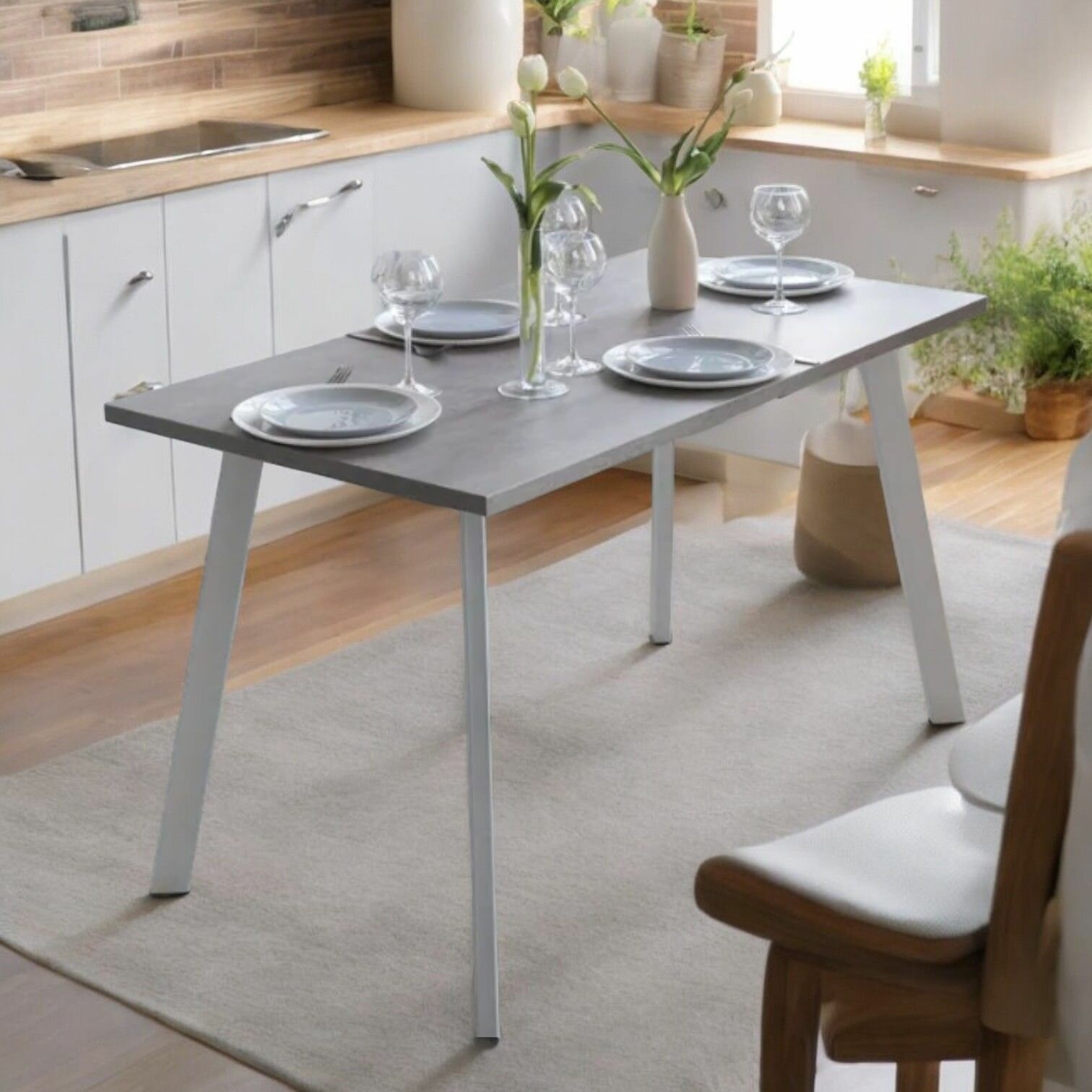 Стол ник обеденный Бетон 50*50 см. Ножки ник белые