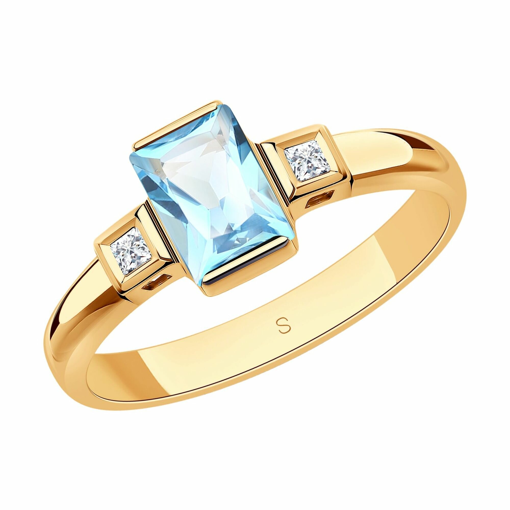 Кольцо, красное золото, 585 проба, фианит, топаз